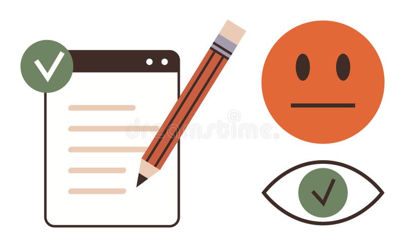 Checklist with Pencil, Feedback Emotion, and Eye Icon Representing ...