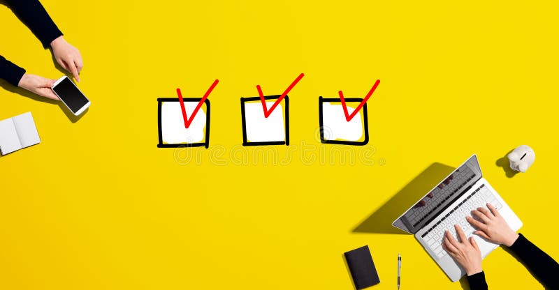 Checklist with People Working Together Stock Image - Image of computer ...