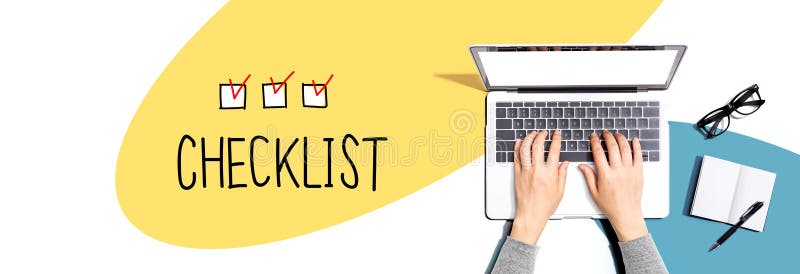 Checklist with Person Using a Laptop Stock Illustration - Illustration ...