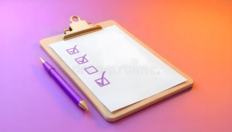 Checklist with Purple Pen on Violet Backdrop. Task Management Board ...