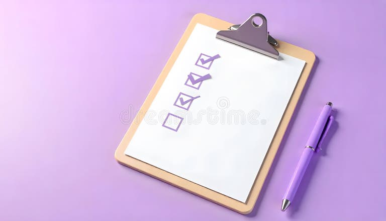 Checklist with Purple Pen on Violet Backdrop. Task Management Board ...