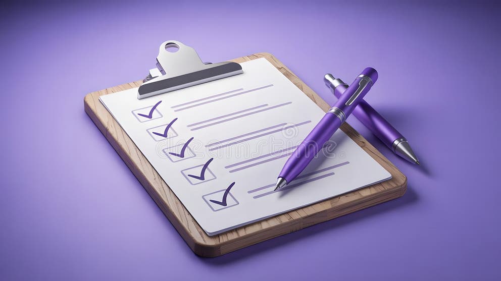 Checklist with Purple Pen on Violet Backdrop. Task Management Board ...