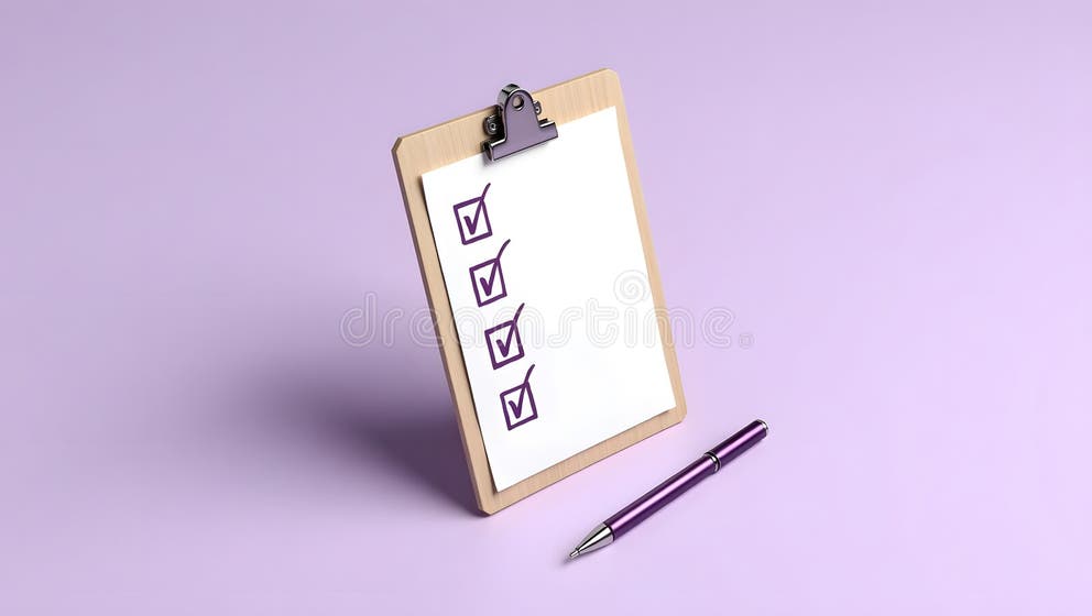 Checklist with Purple Pen on Violet Backdrop. Task Management Board ...