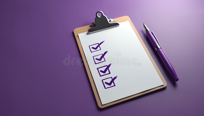 Checklist with Purple Pen on Violet Backdrop. Task Management Board ...