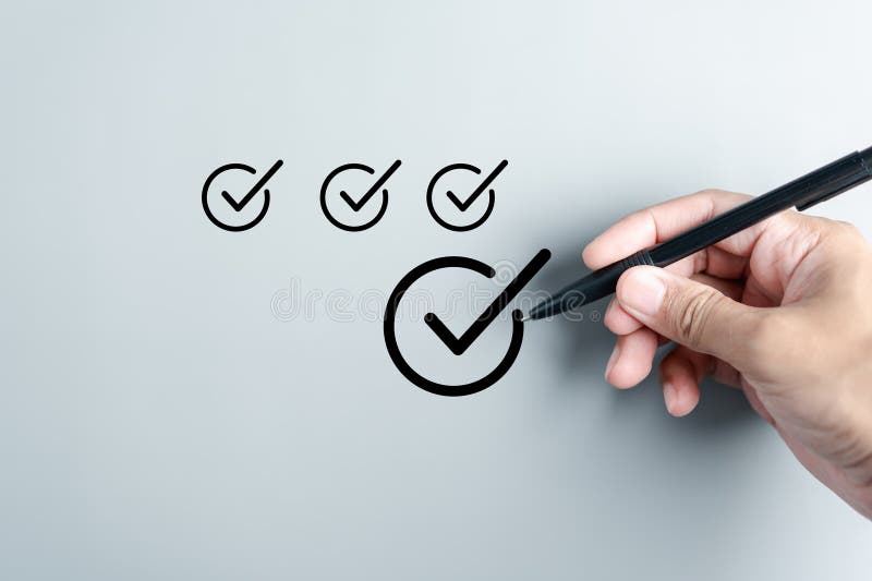 Checklist and Quality Assurance Concept. Businessman Marks on Check Box ...