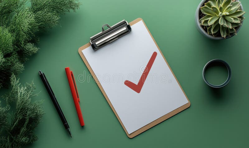 Checklist with Red Check Mark on Clipboard Surrounded by Office ...