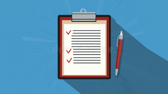 Checklist with Red Check Marks on Clipboard and Pen for Task Management ...