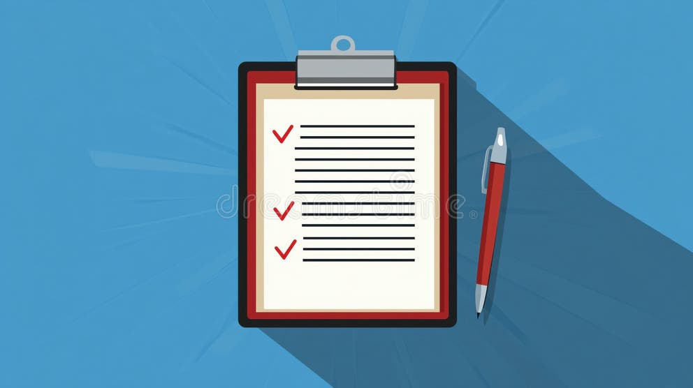 Checklist with Red Check Marks on Clipboard and Pen for Task Management ...
