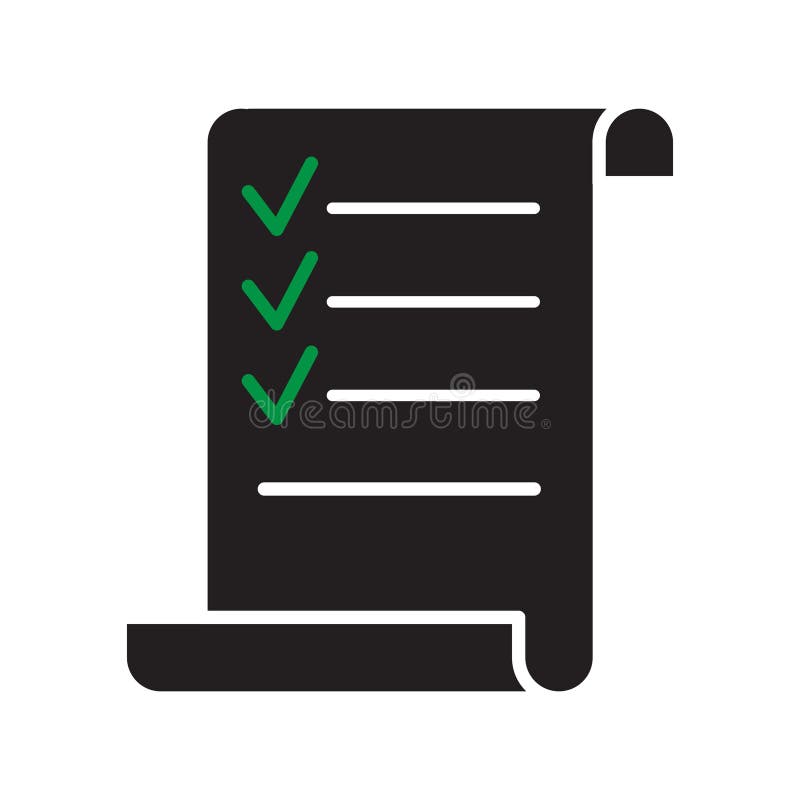 Checklist Scroll Icon. Tick Marks Illustration. Black and White Vector ...