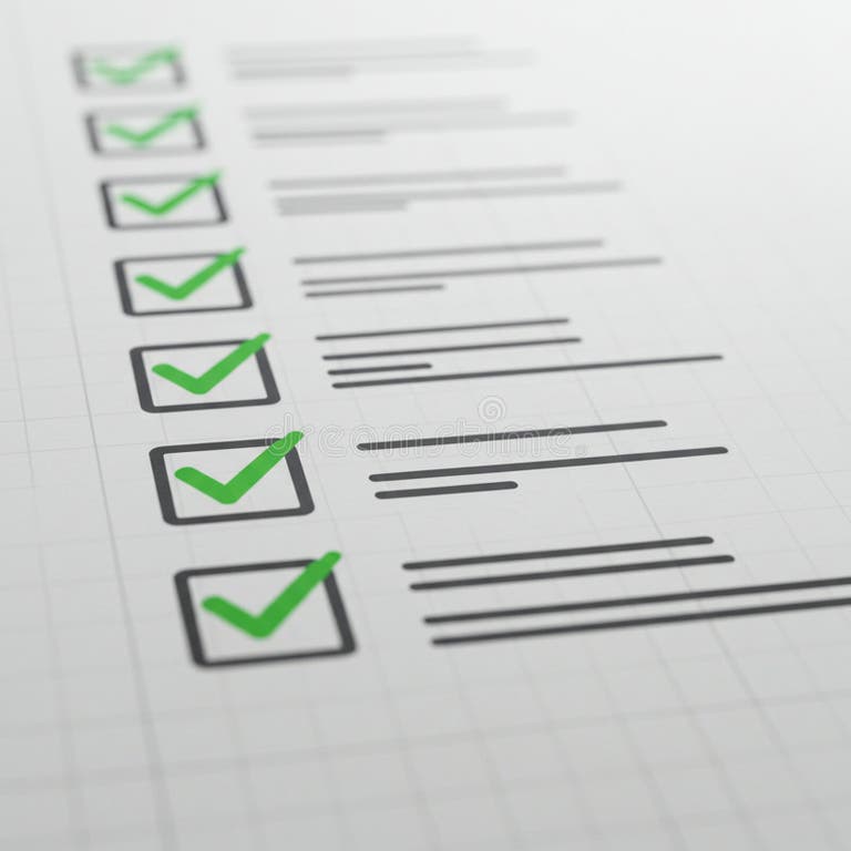 Checklist with a Series of Green Checkmarks Inside Black Outlined Boxes ...