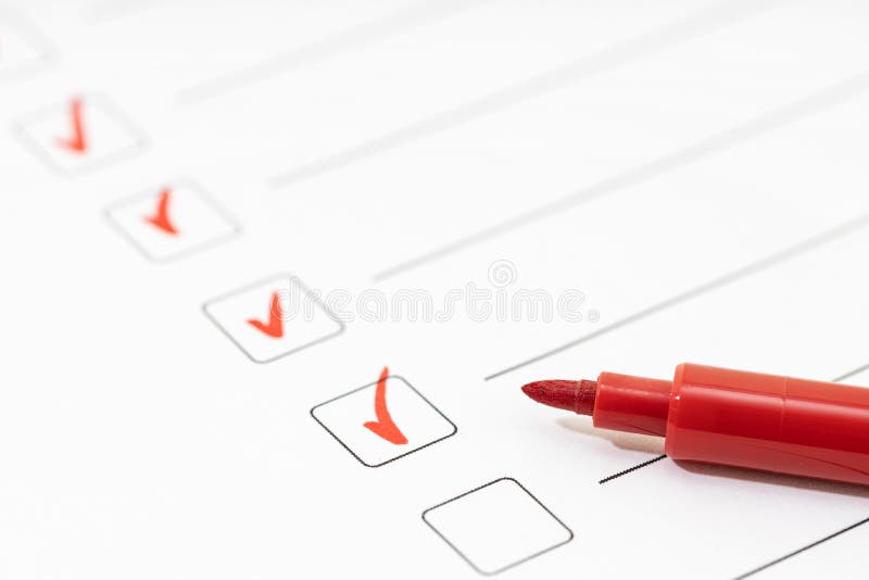 Checklist Sheet and Red Marker Stock Photo - Image of white, check ...
