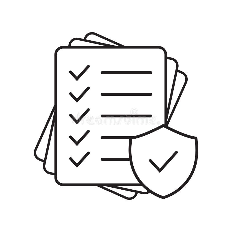 Checklist and Shield Line Icon, Insurance Policy Concept, Data Document ...