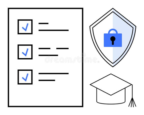 Checklist with Shield Lock and Graduation Cap Symbolizing Security and ...