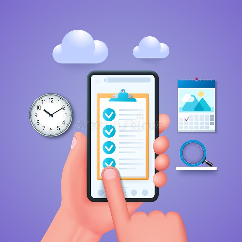 Checklist on Smartphone Screen Concept in 3D Style Stock Vector ...