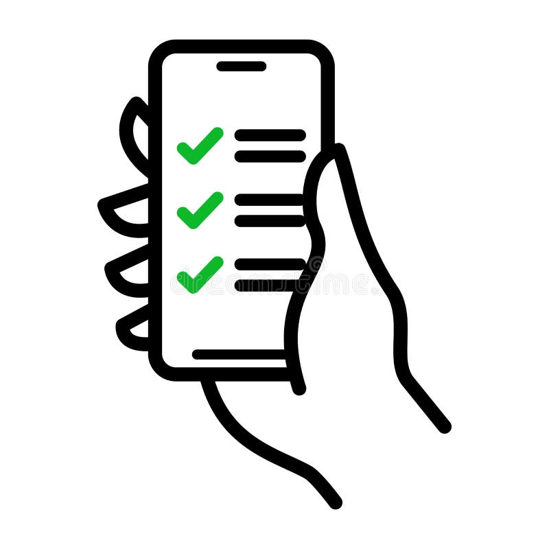Checklist on Smartphone Screen Icon. Hand Holds Mobile Phone and Check ...