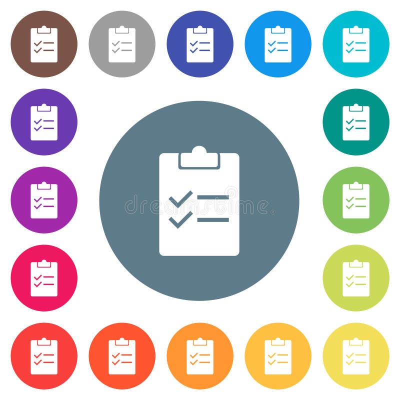 Checklist Solid Flat White Icons on Round Color Backgrounds Stock ...