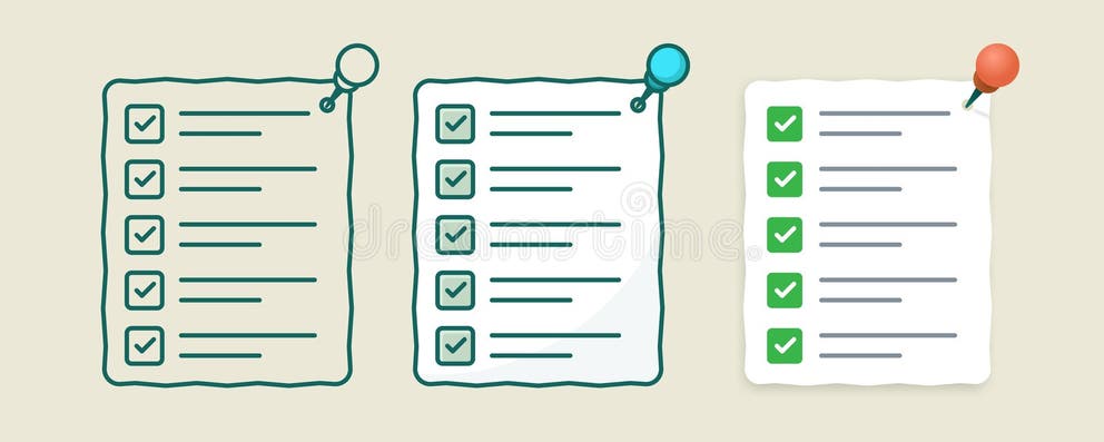 Checklist Sticky Note Flat Illustration with Outline Stock Vector ...