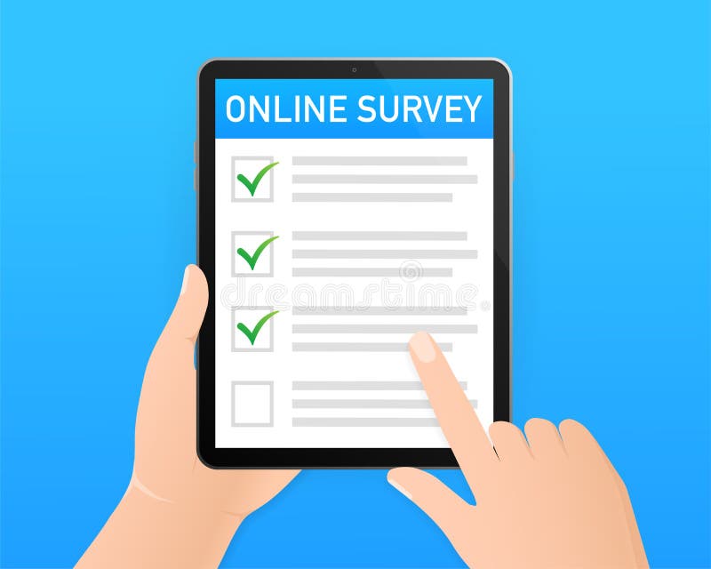 Checklist on Tablet Screen. Online Survey Concept. Hand Holds Tablet ...