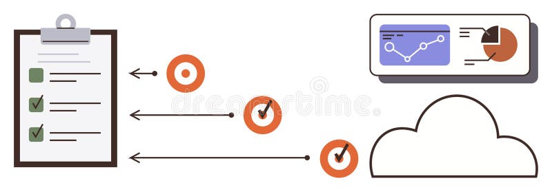 Task Checklist, Goal Tracking, and Data Analysis Connected through Cloud Storage Stock ...