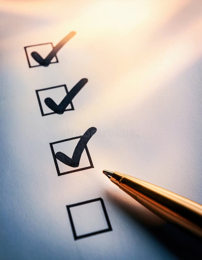 Checklist with Completed Tasks and Pen Resting on Paper in Soft Light ...