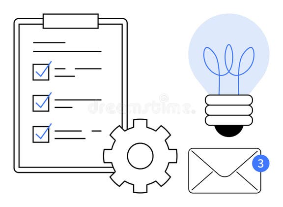 Task Management and Innovation Concept with Checklist, Gear, Lightbulb ...