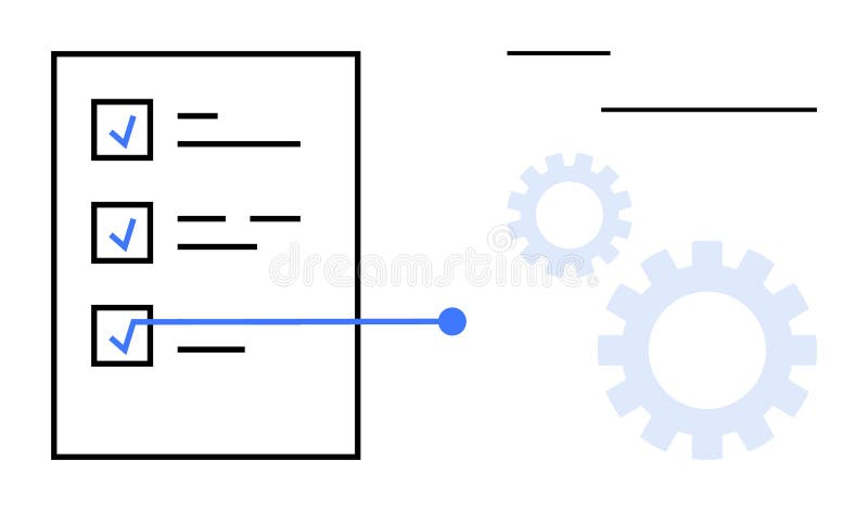 Process Checklist with Checkmarks and Gear Icons Representing Task Completion and Workflow ...