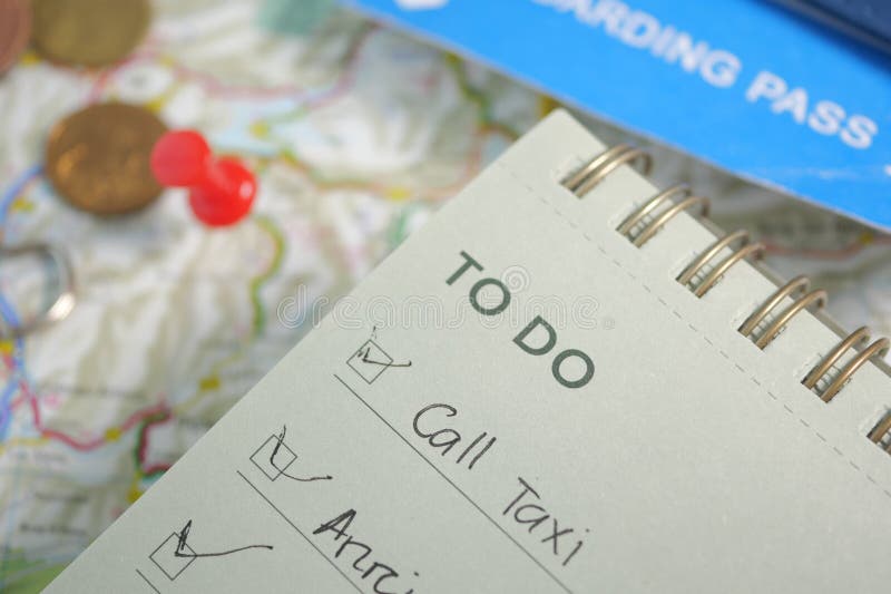 Checklist for Travel Preparation with Tickets and Map Stock Photo ...