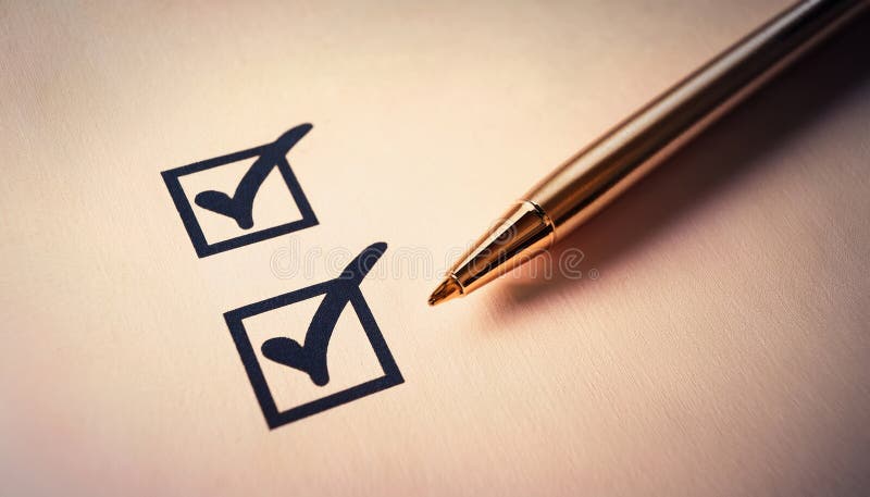 Checklist with Two Completed Items and a Golden Pen on a Surface Stock ...