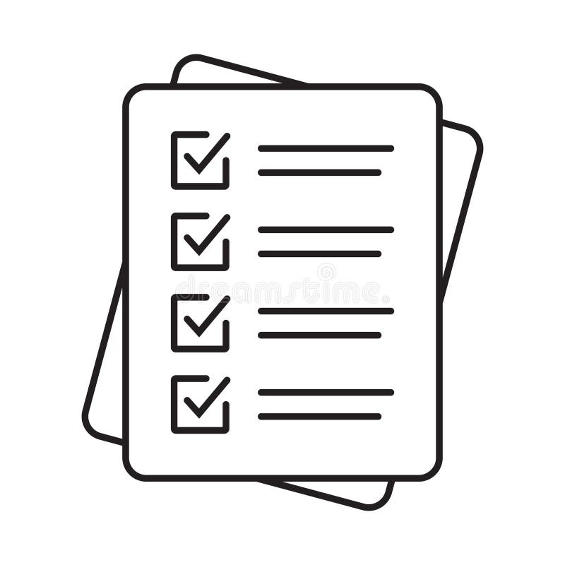 Checklist Vector Icon in Line Art Style. Document Icon, Questionnaire ...