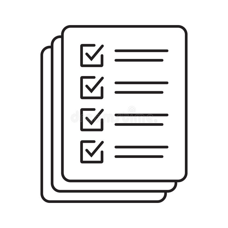 Checklist Vector Icon in Line Art Style. Document Icon, Illustration ...