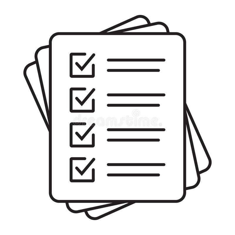 Checklist Vector Icon in Line Art Style. Document Icon, Questionnaire ...