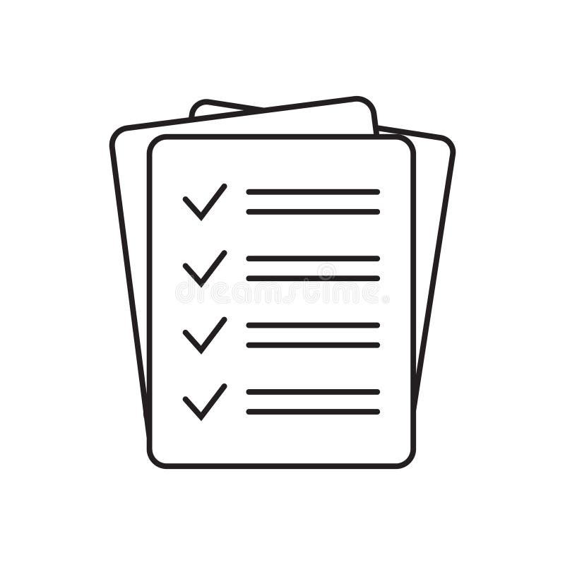 Checklist Vector Icon in Line Art Style. Document Icon, Questionnaire ...