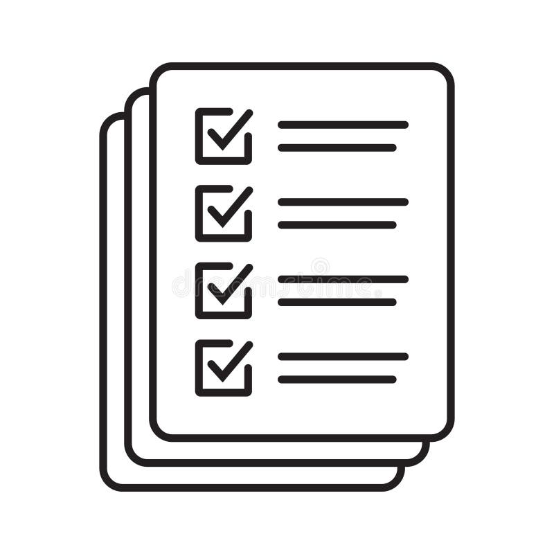 Checklist Vector Icon in Line Art Style. Document Icon, Questionnaire ...