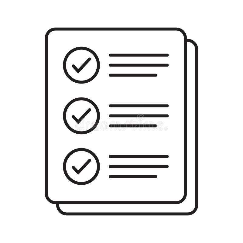 Checklist Vector Icon in Line Art Style. Document Icon, Questionnaire ...