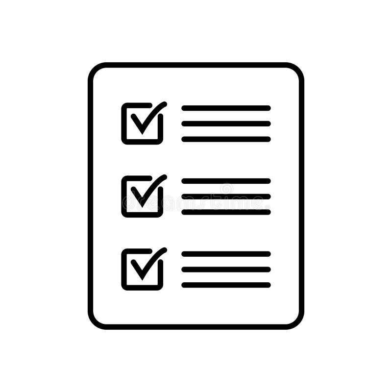 Checklist Vector Icon in Line Art Style. Document Icon, Questionnaire ...
