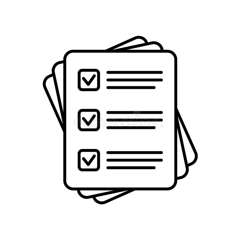 Checklist Vector Icon in Line Art Style. Document Icon, Questionnaire ...