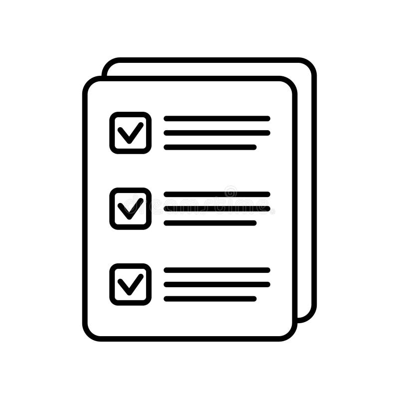 Checklist Vector Icon in Line Art Style. Document Icon, Questionnaire ...