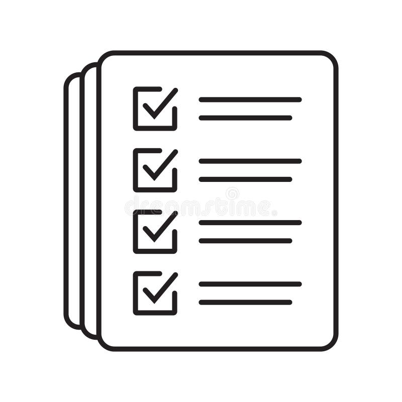 Checklist Vector Icon in Line Art Style. Document Icon, Questionnaire ...