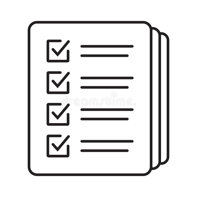 Checklist Vector Icon in Line Art Style. Document Icon, Illustration ...