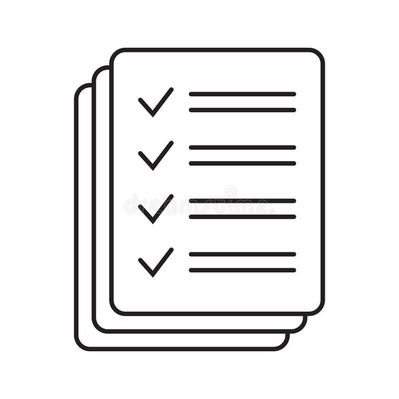 Checklist Vector Icon in Line Art Style. Document Icon, Questionnaire ...