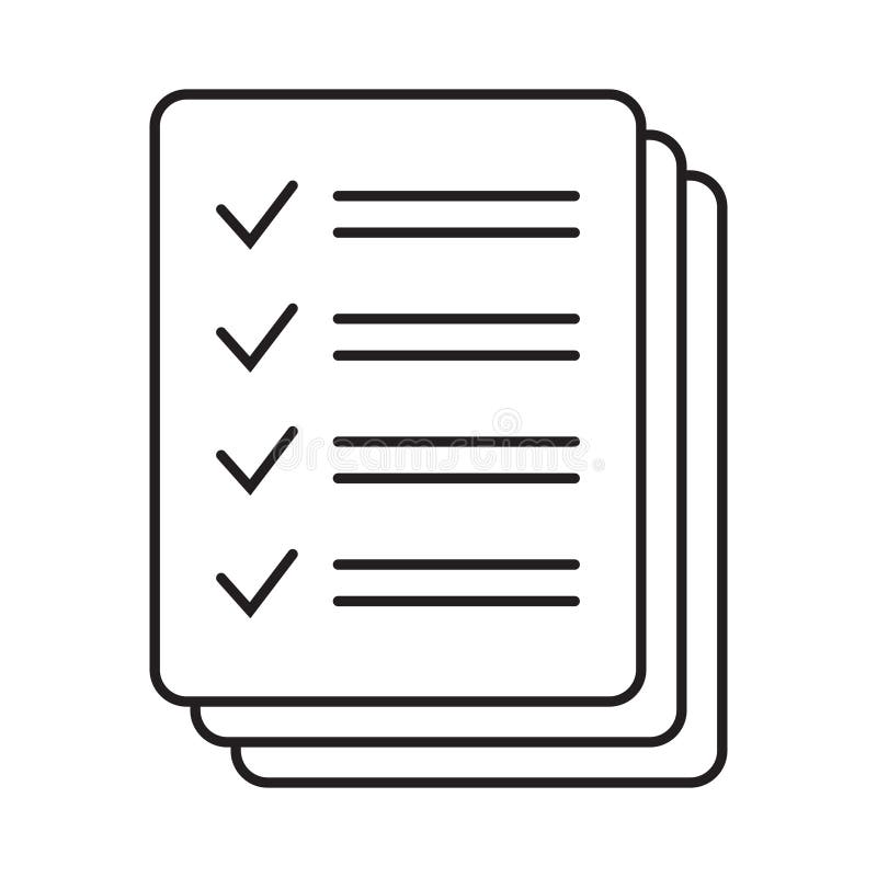 Checklist Vector Icon in Line Art Style. Document Icon, Questionnaire ...