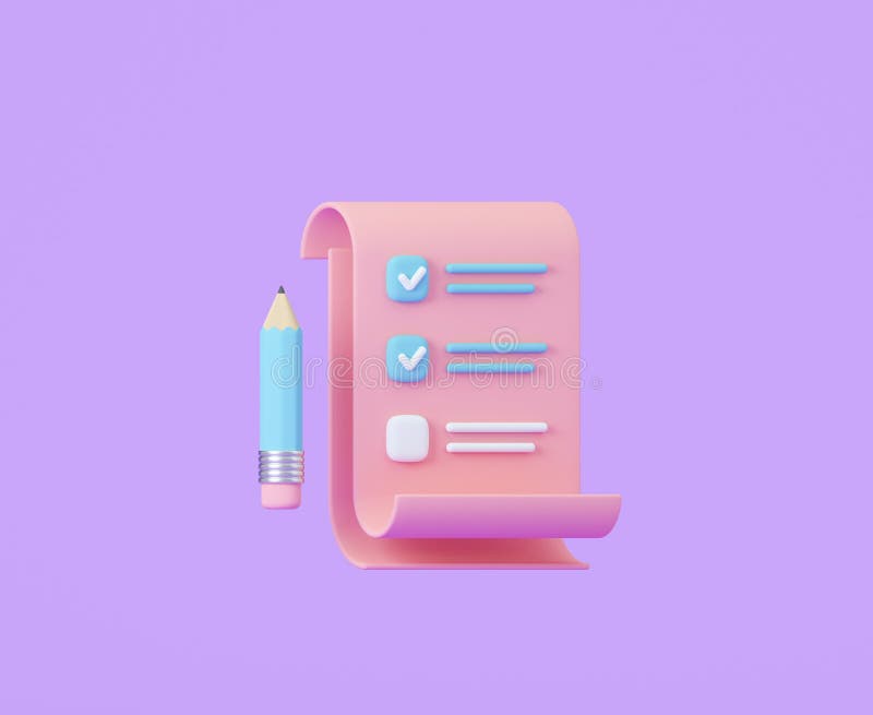 Checklist on Violet Background. 3d Rendering. Stock Illustration ...