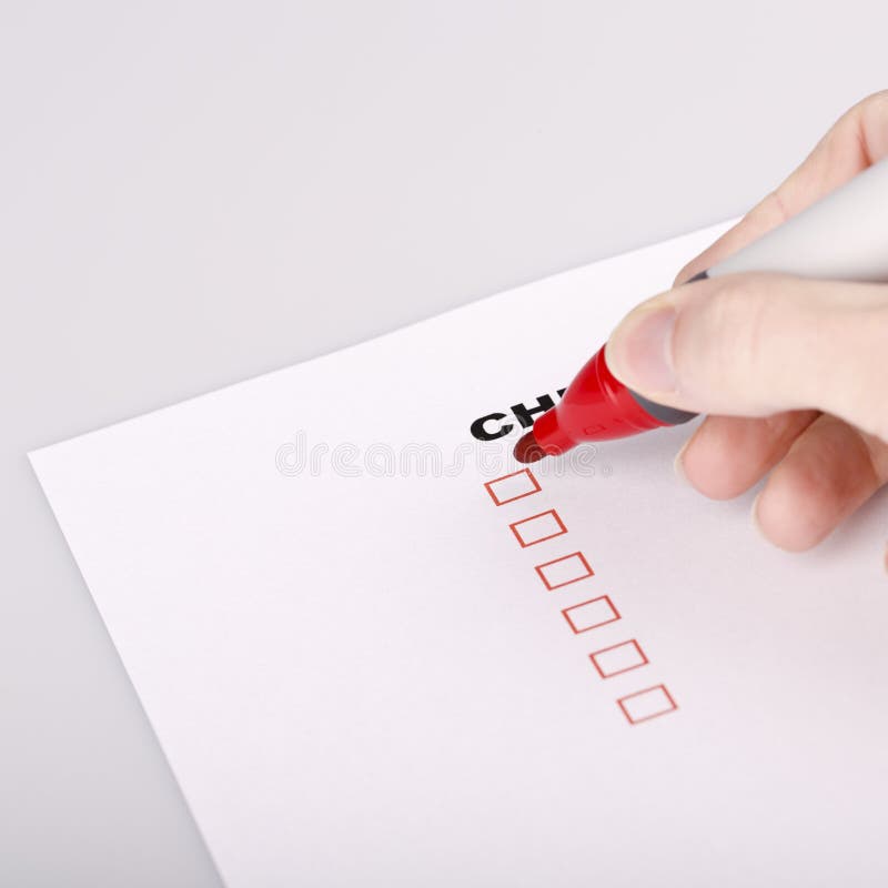 Checklist on White with Marker and Woman Hand Stock Image - Image of ...