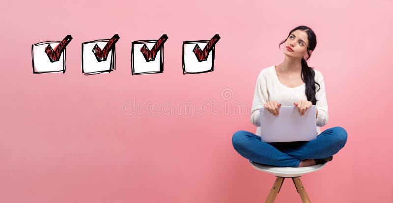 Checklist with Woman Using a Laptop Stock Image - Image of check ...