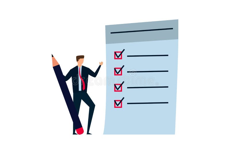 Checklist for Work Completion, Confident Businessman Standing with ...