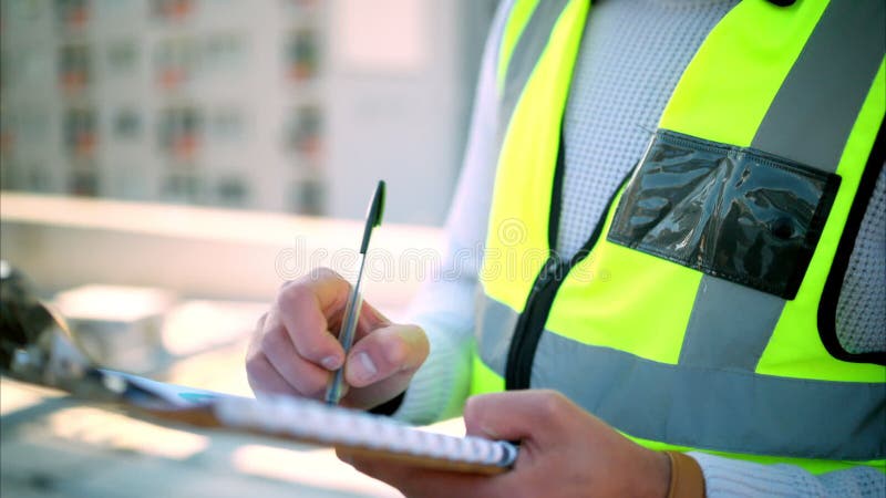 Checklist, Writing and Clipboard with Safety Man on Construction Site ...