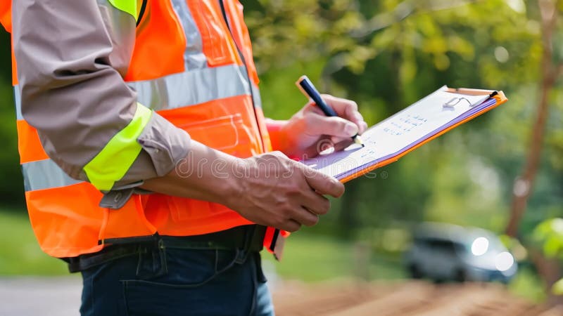 Checklist, Writing and Clipboard with Safety Man on Construction Site ...