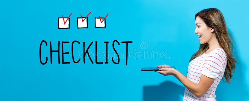Checklist with Woman Using a Tablet Stock Photo - Image of form, girl ...