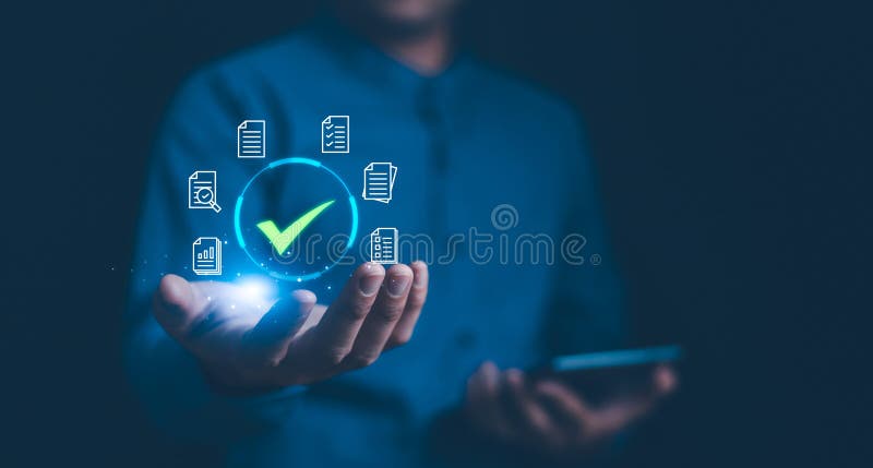 Checkmark Checklist Concept. a Professional Interacts with Showcasing a ...