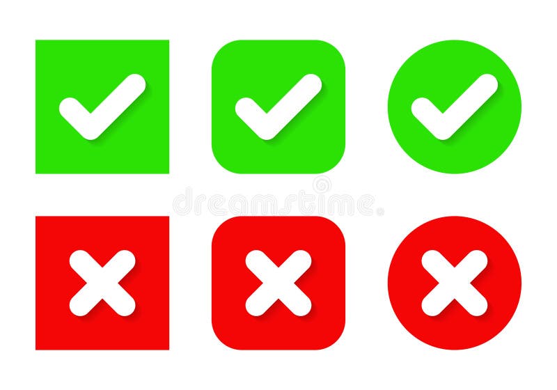 Checkmark and Cross Icon Vector Set Collection in Flat Style Stock ...